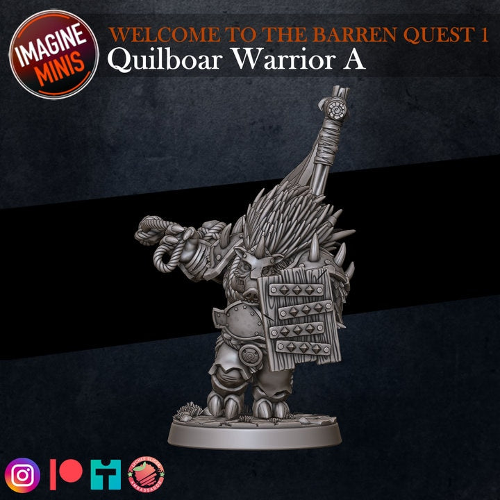 Spined Boarfolk Warrior - Pose A - Barrens Set - Unpainted Miniature ...