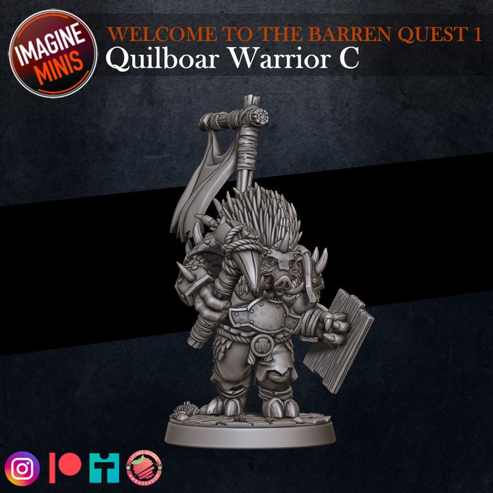 Spined Boarfolk Warrior - Pose C - Barrens Set - Unpainted Miniature ...