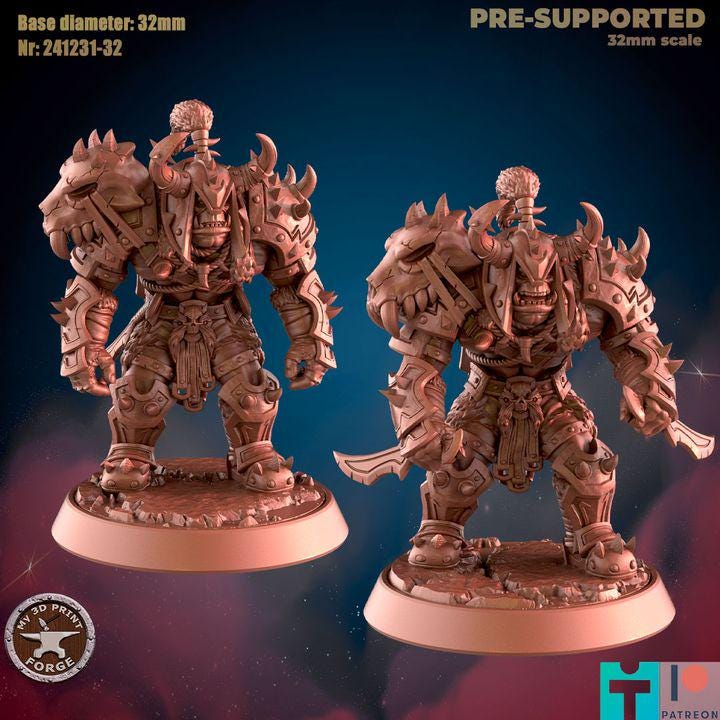 Orc Rogue, Ornate Armor, 2 Poses - 32mm Scale - Unpainted Miniature fo ...