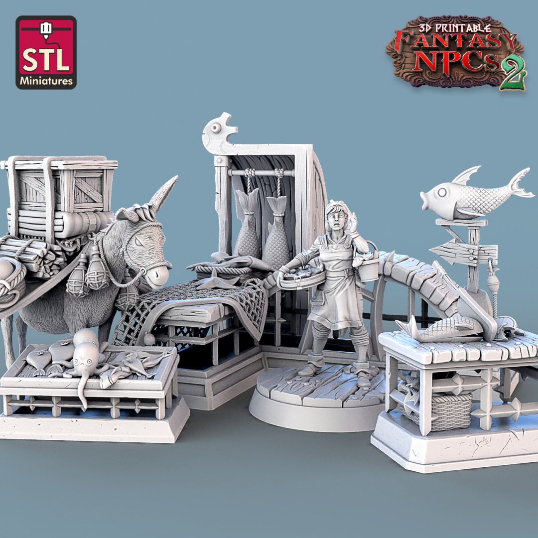 Fish Vendor Set - Fishmonger Miniature - NPC Set – Ryn's Wild Menagerie