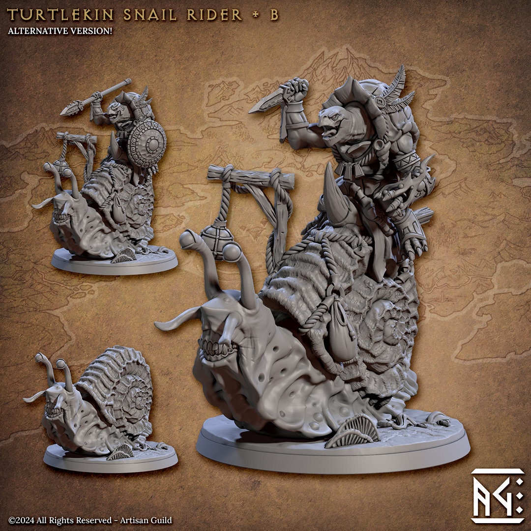 Giant Snail Rider - Pose B - Jadeshell Turtlekin - Unpainted Miniature ...